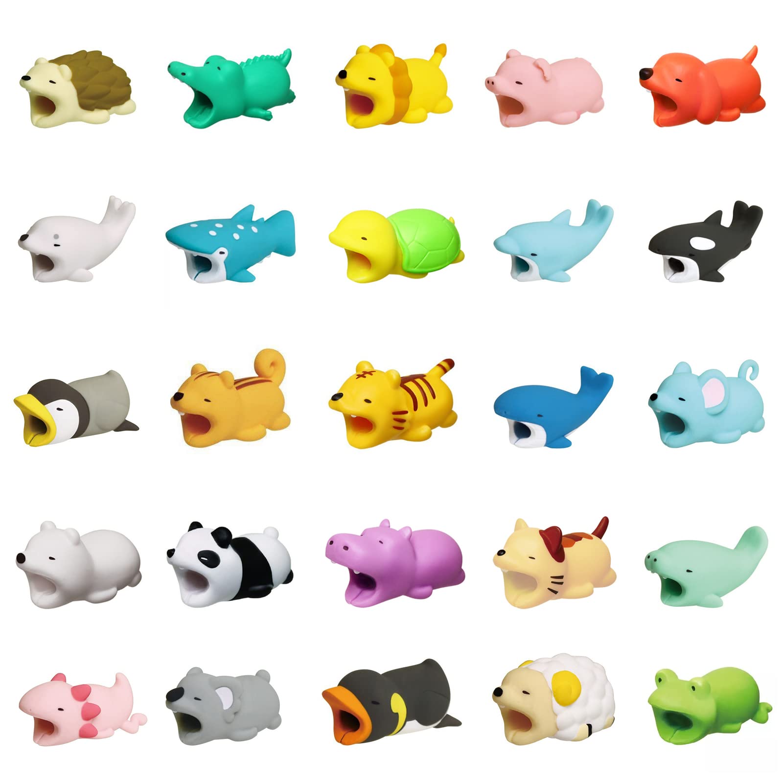 Flueyer PRTECY 25 Pcs Cute Cable Protector Animals Charger Protector Set Phone Charger Cable Bites USB Charger Cord Protector for Most Cellphone and Tablet
