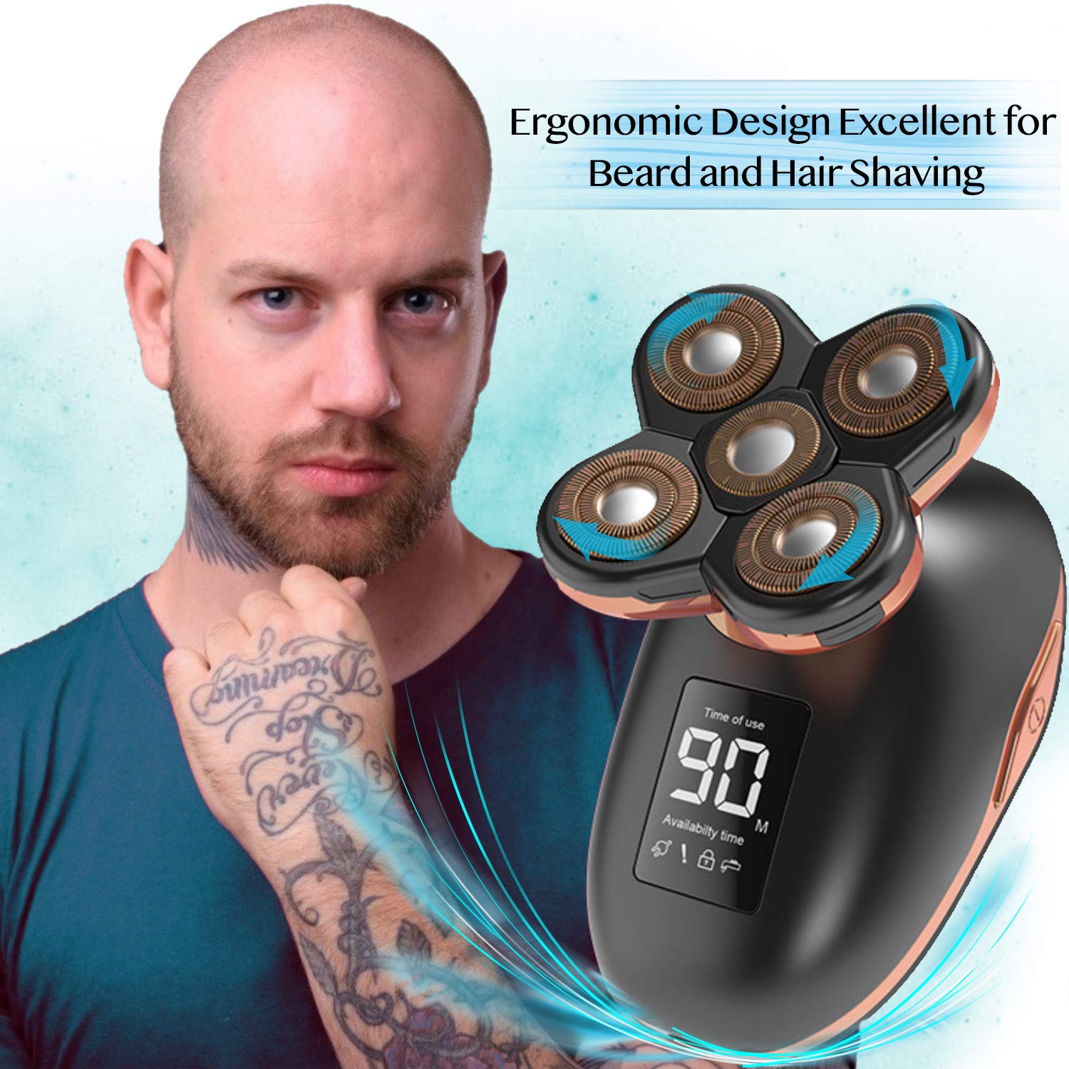 Electric Shaver for Men, Dee Banna 5D 5 in 1 Head Shavers for Bald Men Rotary Shavers Beard Trimmer Grooming Kit Wet Dry, LED Display USB Rechargeable, Cordless Waterproof Electric Shaver