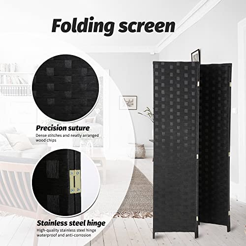 Room Divider 6FT 4 Panels Wall Divider Privacy Screen Wood Mesh Hand-Woven Design Room Screen Divider Indoor Folding Portable Partition Screen (Black)