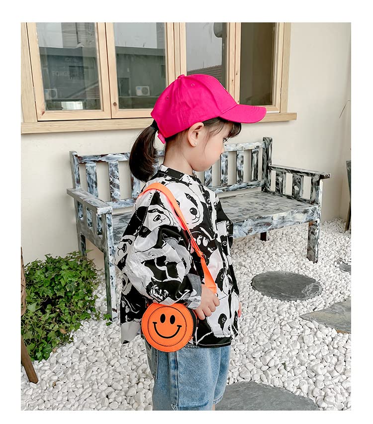 holawit Cute Positive Smile Happy Face Fun Design Mini Crossbody Soft Synthetic Leather Round Mini Side Shoulder Bag - White