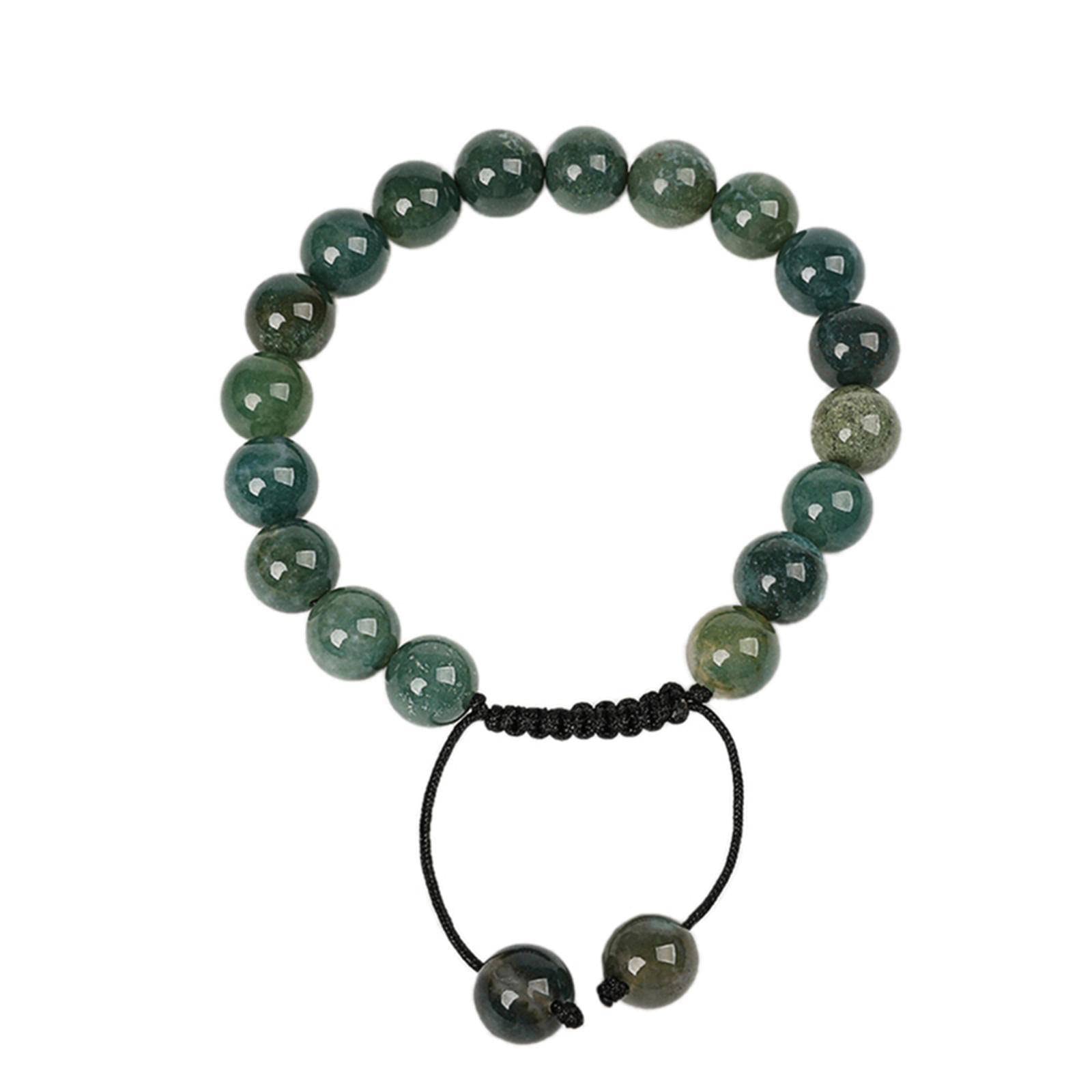 Deuncer Natural Agate Gemstone Crystal Beads Unisex Adjustable Bracelet 8mm… (Jade green)