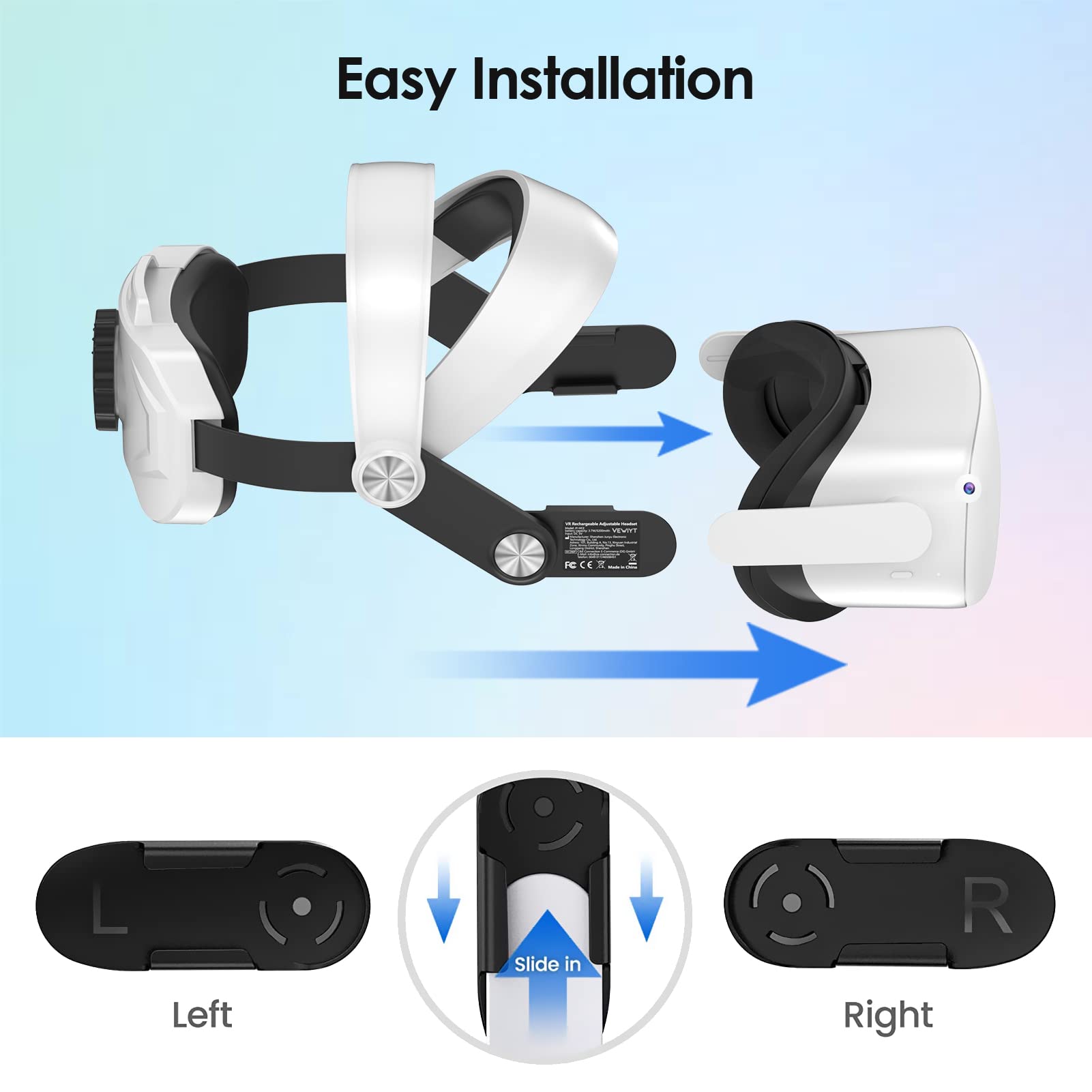 Elite Strap with Battery Pack Compatible with Meta Oculus Quest 2 Accessories 5200mAh Extend 3hrs Playtime Adjustable Head Strap Replacement Enhanced Support Comfort Fast Charging VR Power Headset