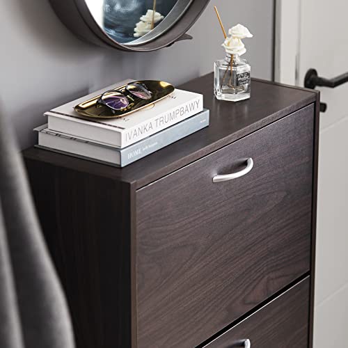 Haotian FSR110-BR, Brown Shoe Cabinet with 3 Flip Drawers, Freestanding Shoe Rack, Shoe Storage Cupboard Organizer Unit