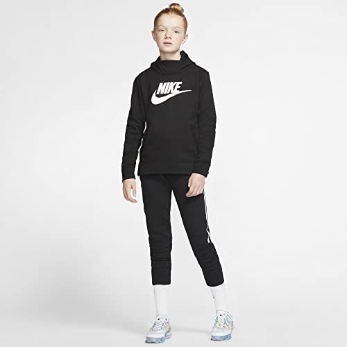 Nike Girls NSW Pullover Hoodie (as1, alpha, l, regular, regular, Black/White/White)