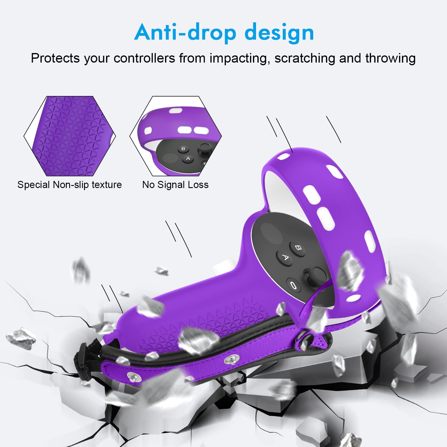 EWalos Accessories for Oculus/Meta Quest 2, Touch Controller Leather Grip Cove, Face Cover and Lens Protective Cover, Sweat-Proof, Light-Proof, Anti-Throw and Comfort-Enhancing Accessories Set(Purple)