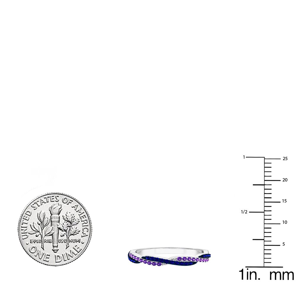 Dazzlingrock Collection 10K Round Amethyst & Blue Sapphire Ladies Wedding Swirl Stackable Band, White Gold, Size 6