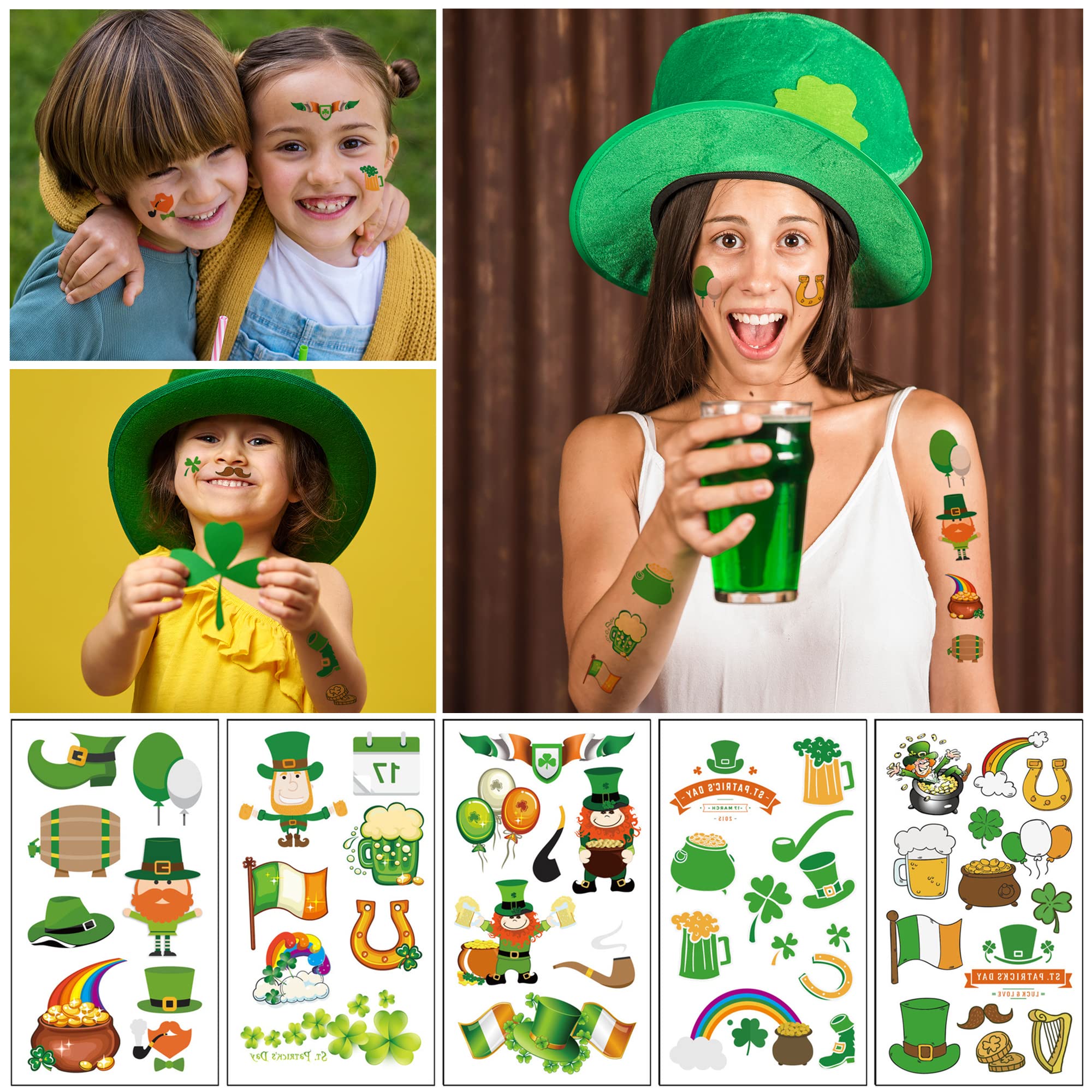 IWANTDIY St Patrick Shamrock Temporary Tattoos, 10 Sheets, Color 01, Waterproof