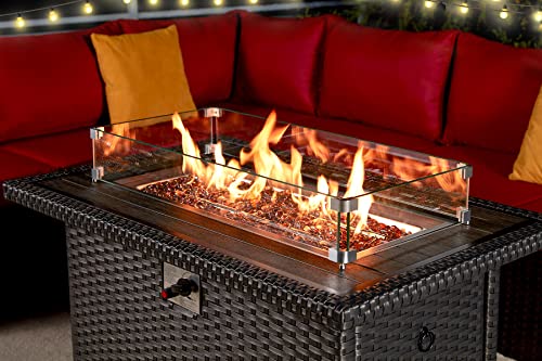 HOMREST Fire Pit Wind Guard Rectangular, 33"x15.35"x4.72" Tempered Glass Flame Guard, Fire Pit Table Wind Guard Fence for Rectangular Outdoor Patio, Clear HD Glass 0.39 Inch Thick