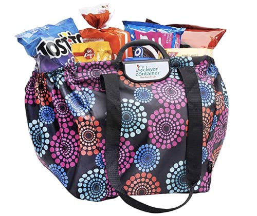 RoomForLife - Clever Shopper - Dual Handles +Shoulder Strap + Cart Handles - 1 Pocket - Collapsible - Reusable Sanitary Shopping Bag / Bright Lights