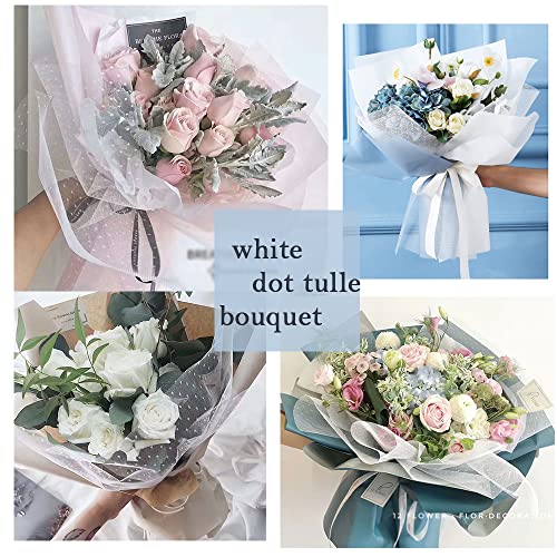 HAOZAIKEJI Wedding Flower Wrapping Paper, Tulle Floral Bouquet Wrappers Dot Mesh Wrap Material Translucent Gift Package Paper Florist Packaging Supplies for Birthday Holiday Graduation Bouquet