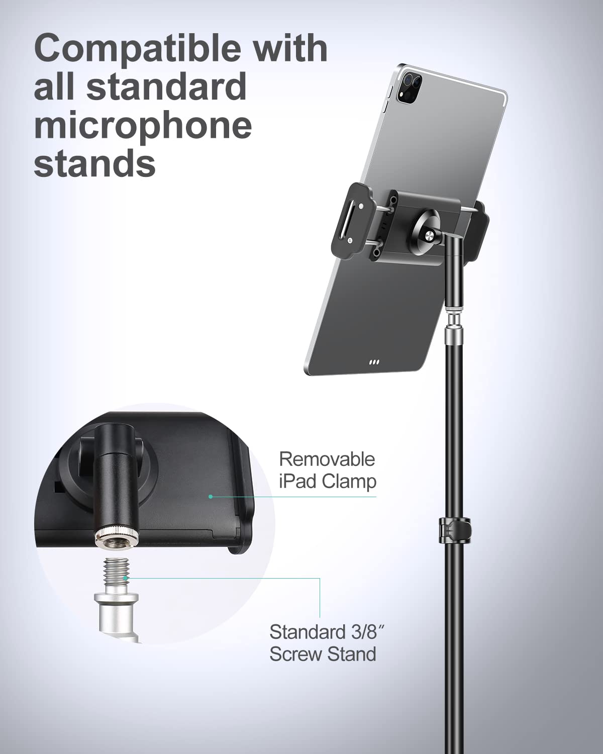 elitehood Floor Tablet Stand & Boom Mic Stand, 68in Height Adjustable iPad Holder Stand, Portable Tripod Microphone Stand for Singing, Compatible with iPad Pro Air Mini and 4-12.9ββ Phones & Tablets