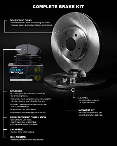 R1 Concepts Rear Brakes and Rotors Kit |Rear Brake Pads| Brake Rotors and Pads| Euro Ceramic Brake Pads and Rotors| Hardware Kit|fits 2013-2018 Ford C-Max, Escape, Transit Connect