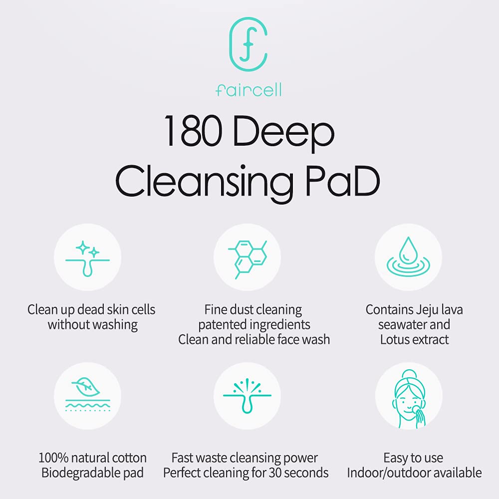 Faircell 180 Facial Deep Cleansing Pads (15Count) - Resurfacing, Moisturizing, Makeup Remover Portable and Large Size