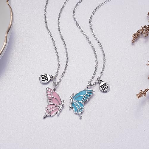 Ralukiia Butterfly Wing Necklace, Two Butterfly Necklaces, 2 Separate Chained Butterfly Pieces, BFF Best Friend Soul Gift for 2, Two Sister Friendship Necklaces