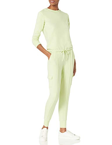 Daily Ritual Women's Cropped Long-Sleeve Sweatshirt and Jogger Pant Set, Pastel Green, Large