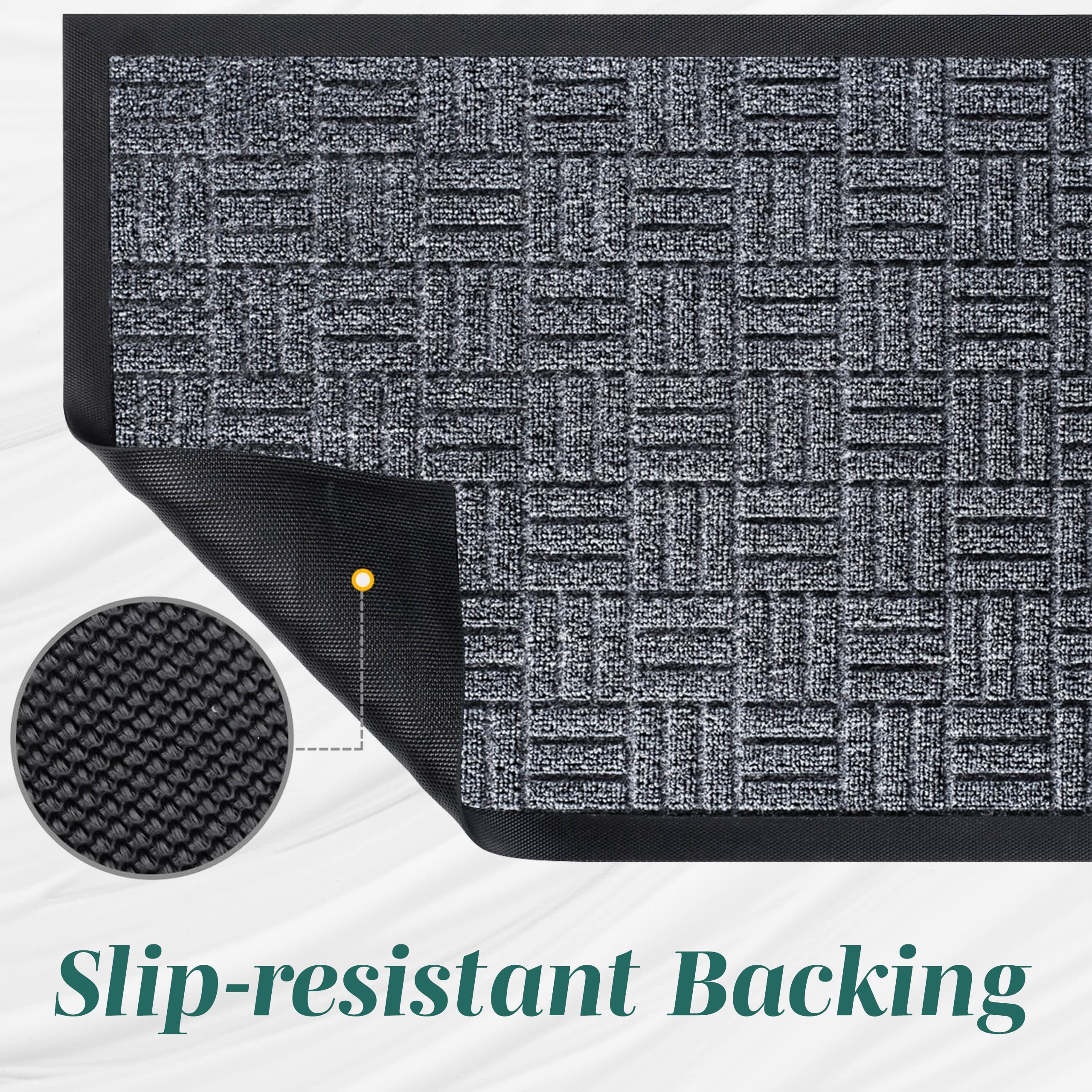 HOMWE Front Door Mats, 2 Pc Set, 29.5 x 17, All Weather Entry and Back Yard, Indoor and Outdoor Safe, Slip Resistant Rubber Backing, Absorbent and Waterproof, Dirt Trapping Rugs for Entryway