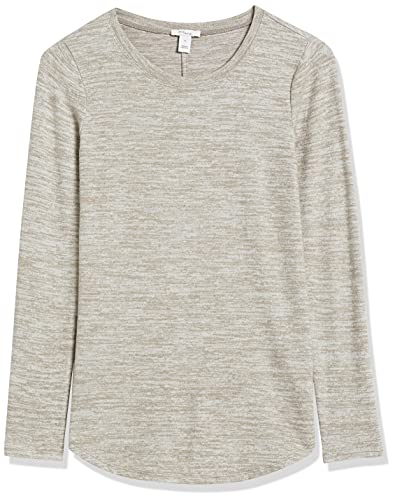 Daily Ritual Women's Cozy Knit Standard-Fit Long-Sleeve Shirttail Hem Crewneck Shirt, Taupe Heather, Medium