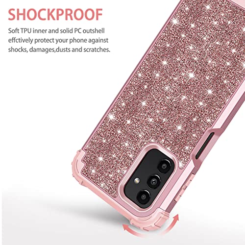LONTECT for Galaxy A13 5G Case Glitter Sparkly Bling Shockproof Heavy Duty Hybrid Sturdy High Impact Protective Cover Case for Samsung Galaxy A13 5G 2021,Shiny Rose Gold