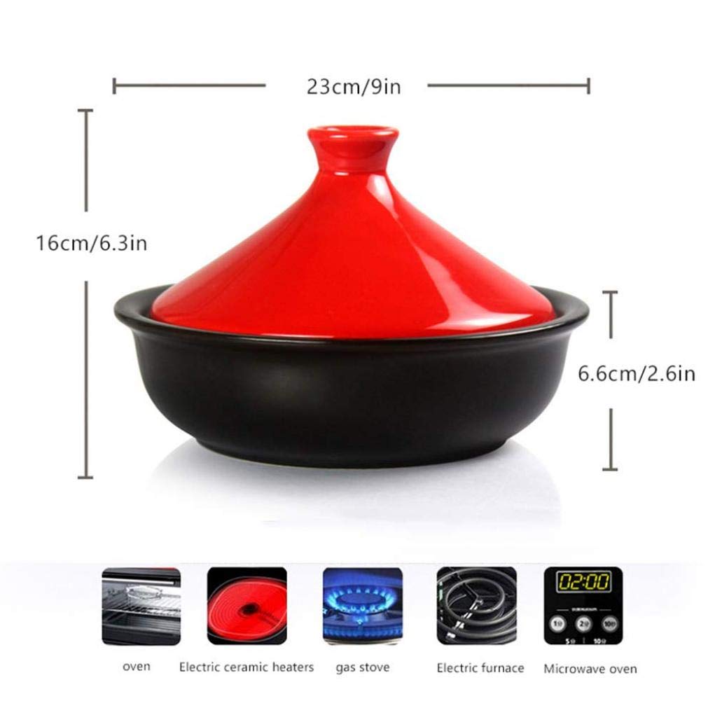 MYYINGBIN Healthy Lead Free Ceramic Tagine Pot with Wooden Shovel and Tray, Stew Casserole Slow Cooker, 23cm, Yellow