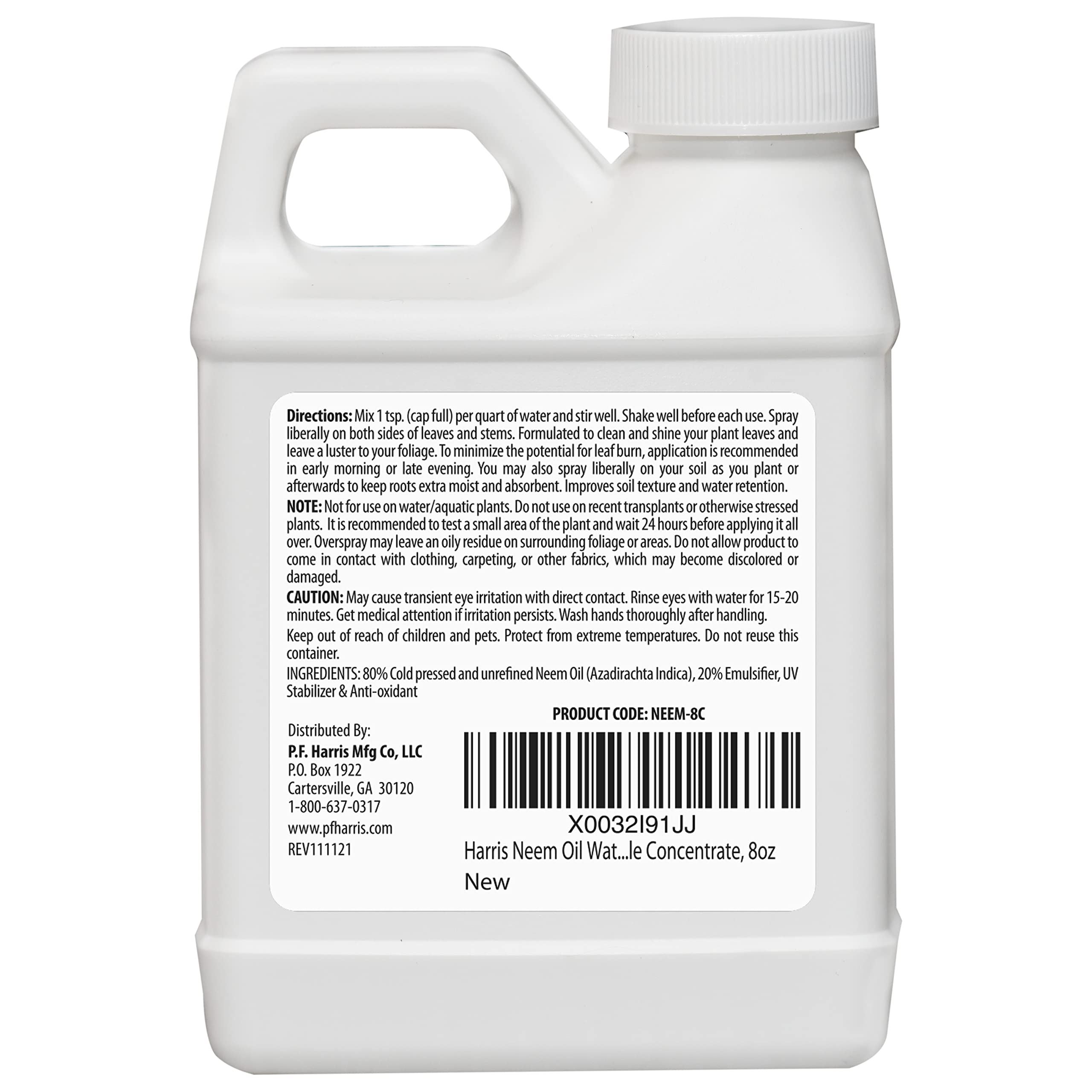 HARRIS Neem Oil Cold Pressed Water Soluble Concentrate, Makes 12 Gallons, 8oz NEEM-8C