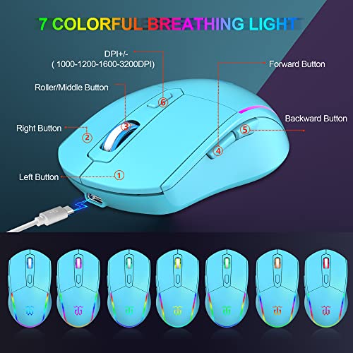 Snpurdiri 60% Wireless Gaming Keyboard and Mouse Combo,LED Backlit Rechargeable 2000mAh Battery,Small Membrane But Mechanical Feel Keyboard + 6D 3200DPI Mice for Gaming,Business Office(Blue