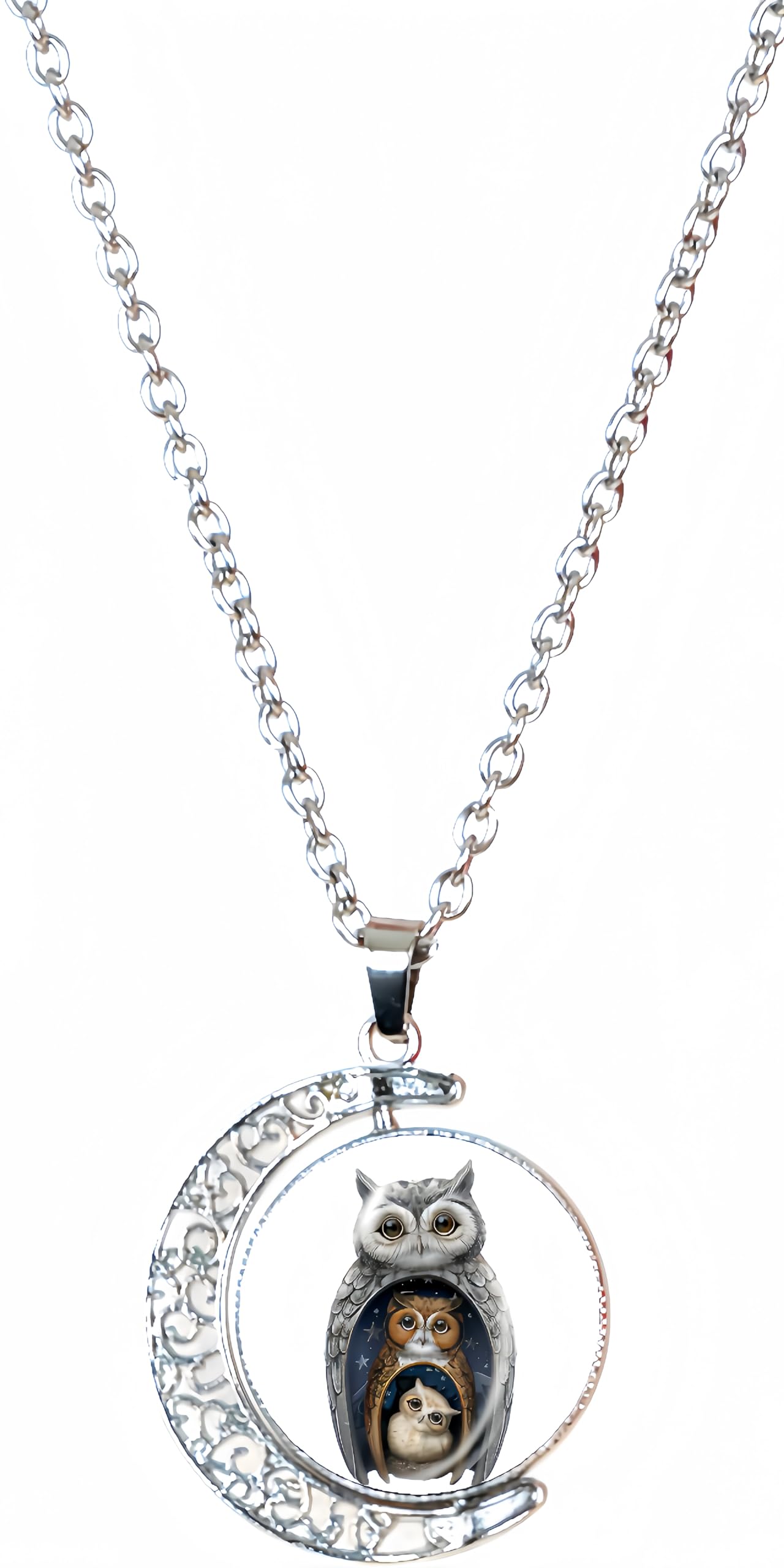 DEQIYIJI Owl Gifts For Women Moon Pendant Necklace Jewelry Animal Stuff Silver