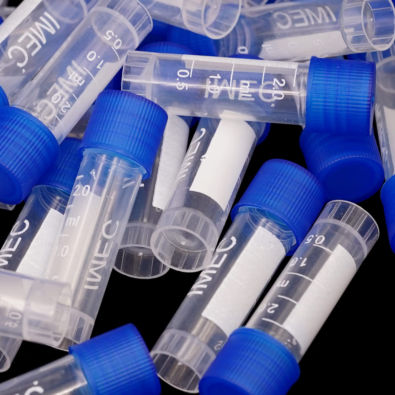HHNIULI 2ml Graduated Plastic Vial Tube with Cap, 200 PCS Sample containers Plastic Vials Screw Cap Storage Tubes Plastic Test Tubes with Blue Screw Caps
