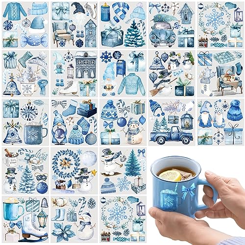 Honoson 20 Sheets Winter Rub on Transfers for Crafts and Furniture Snowman Snowflake Ice Cubes Rub on Transfer Stickers Vintage Winter Rub on Decals for Wood DIY Paper Home Decor, 5.9 x 5.9 Inch