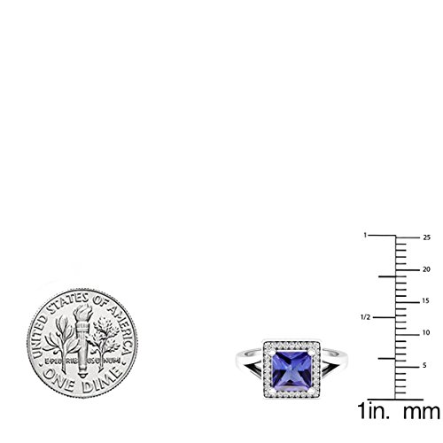 Dazzlingrock Collection 6 MM Princess Tanzanite & Round Diamond Ladies Engagement Ring in 14K White Gold, Size 6