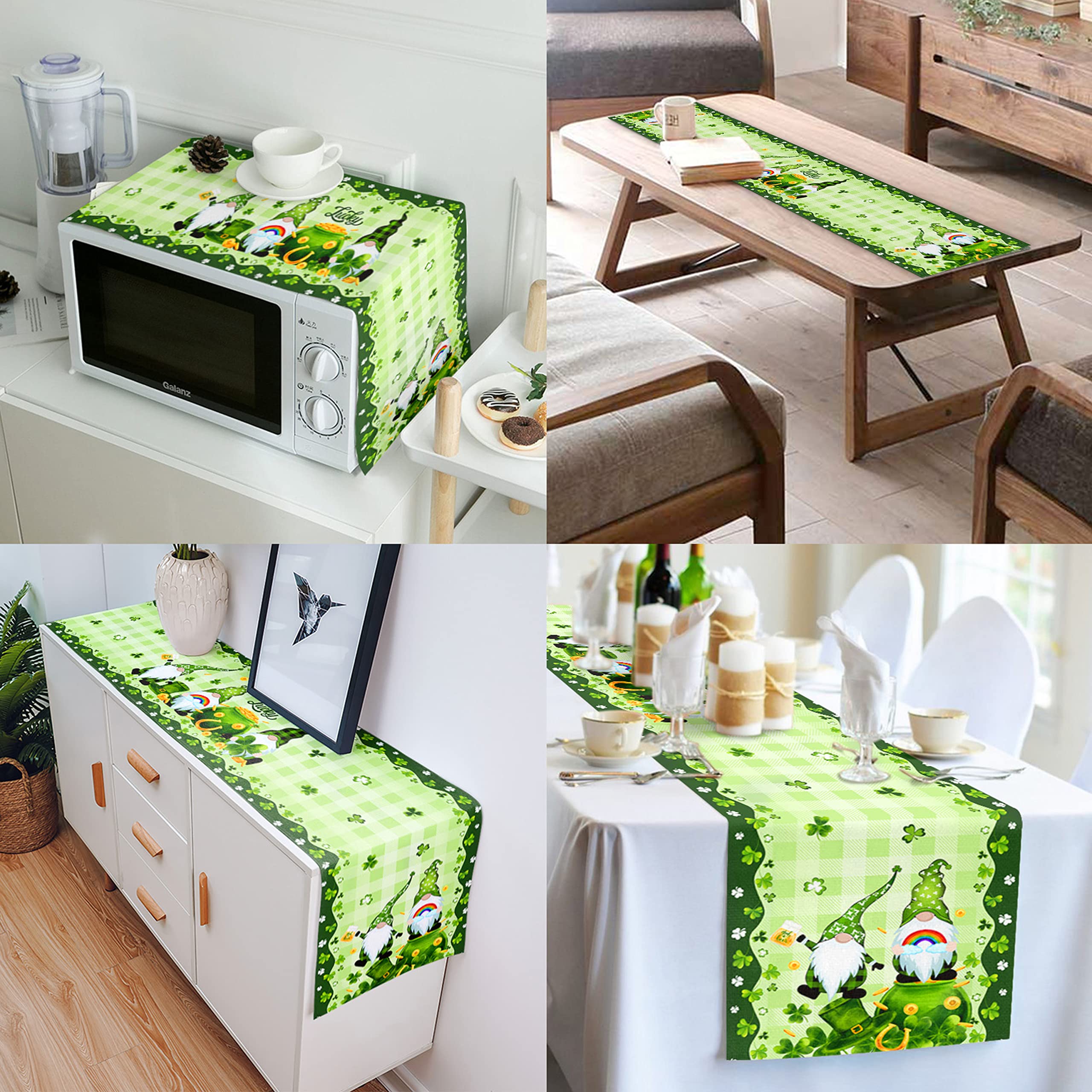 Flyart St Patricks Day Table Runner, Gnomes Spring Green Shamrock Decorations for St. Patrick's Day Party Holiday, St Patricks Day Decorations for Kitchen Dining Table Decor Home Decorr (13x72 inch)