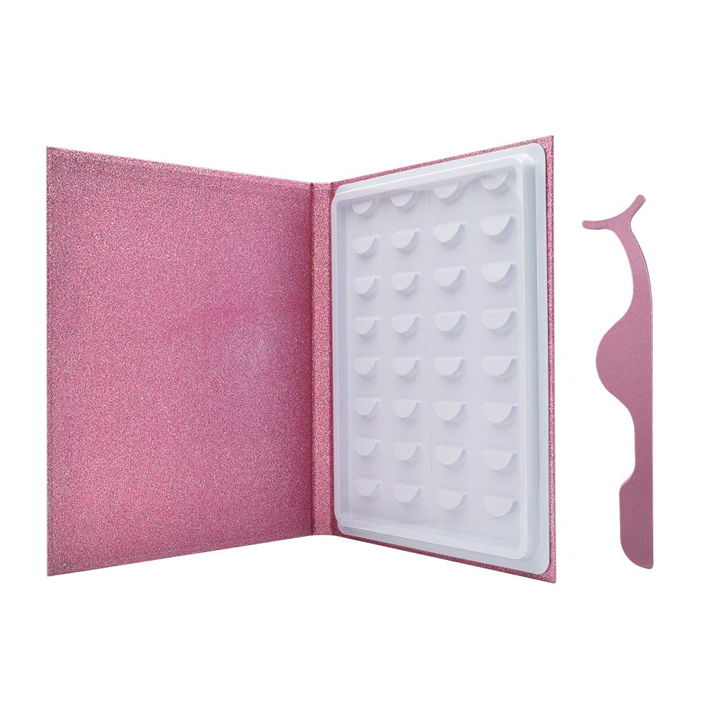 DKAF 16 Pairs Eyelash Storage Book with Tweezers, Makeup Display Sample Container Fake eyelashes Catalog, Glitter Cover Eyelash Storage container-Purple