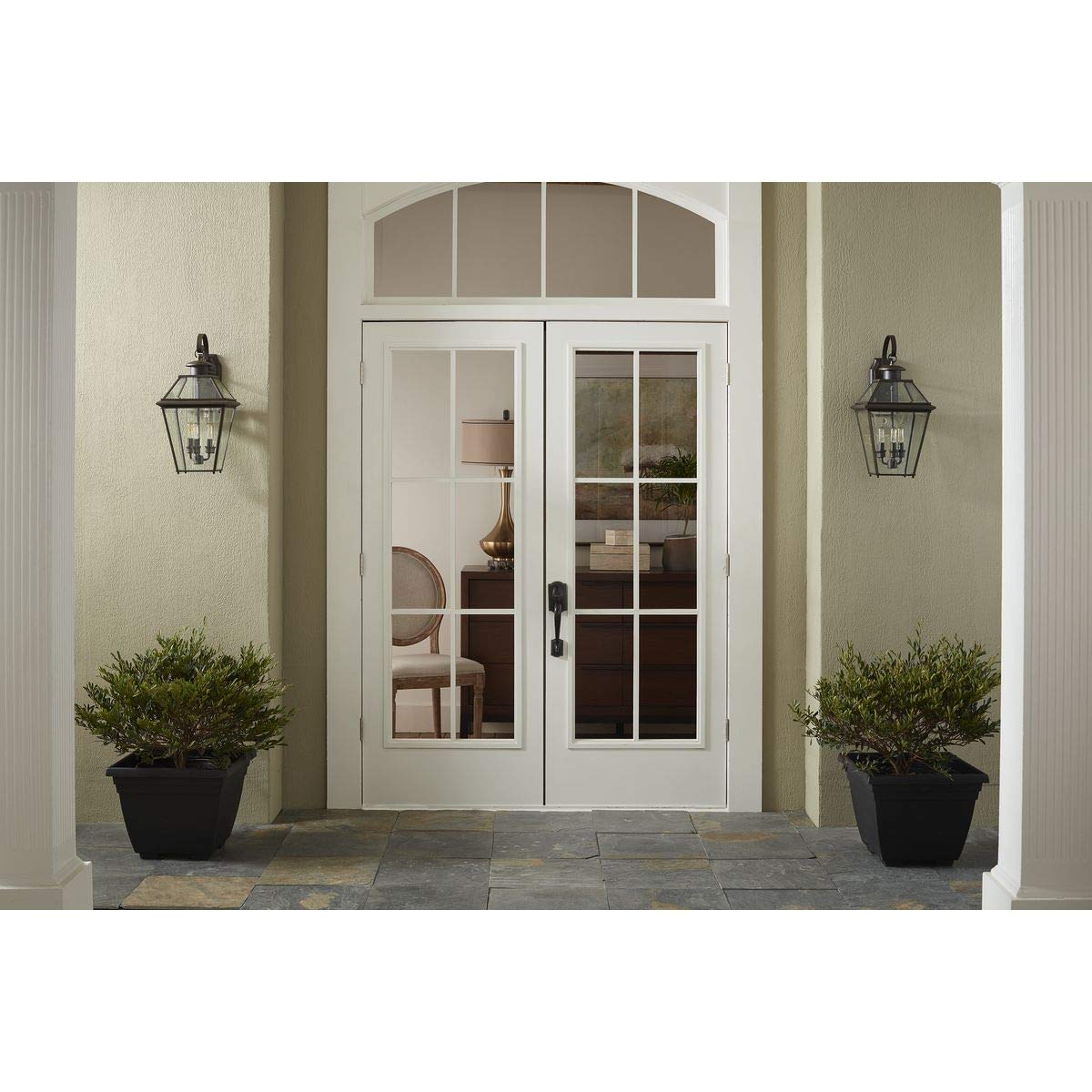 Progress Lighting P6617-20 Burlington Three-Light Large Wall Lantern, Polished Nickel/Delta, Antique Bronze
