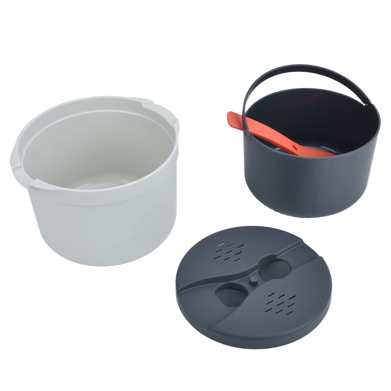 Microwave Rice Cooker Steamer Microwave Pasta Cooker 2L Microwave Rice Maker Set for Pasta, Potato, Vegetables, Quinoa, Oatmeal, Ramen, Dishwasher Microwave Cookware (Orange)