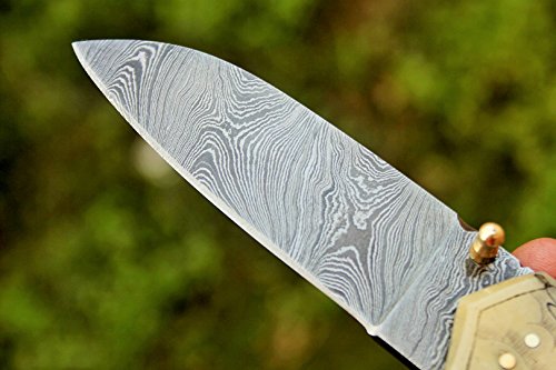 DKC Knives (3 7/18) DKC-71 DUCK POND BONE Damascus Folding Pocket Knife 5" Folded,8.5" Open 8 Oz very solid sophisticated knife. Mallard Duck Hunting Custom Engraved