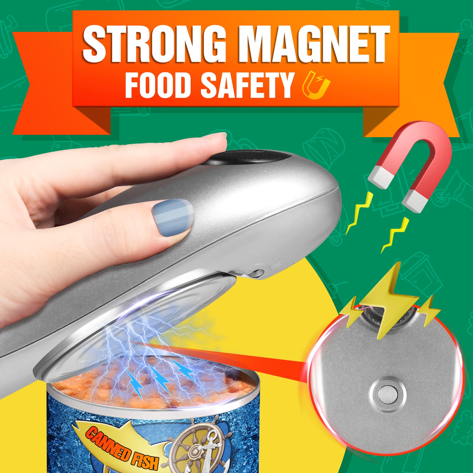 FlyBanboo No Sharp Edges Electric Can Opener Automatic Opens Most of Cans,One Touch Switch with Ergonomic Design,Electric for Kitchen,Best Kitchen Gadget,Arthritis and Seniors