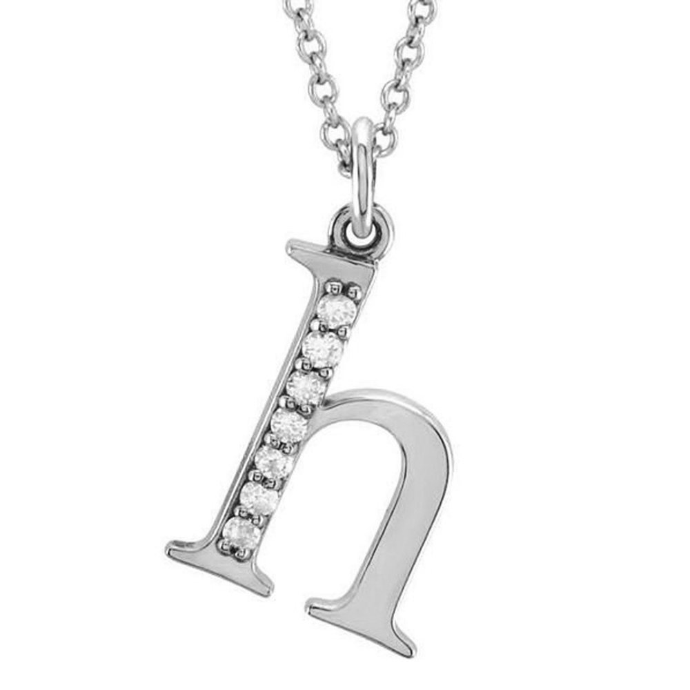Dazzlingrock Collection 0.05 Carat (Ctw) 10K Diamond Lowercase Letter 'h' Initial Pendant for Mother's Day, White Gold