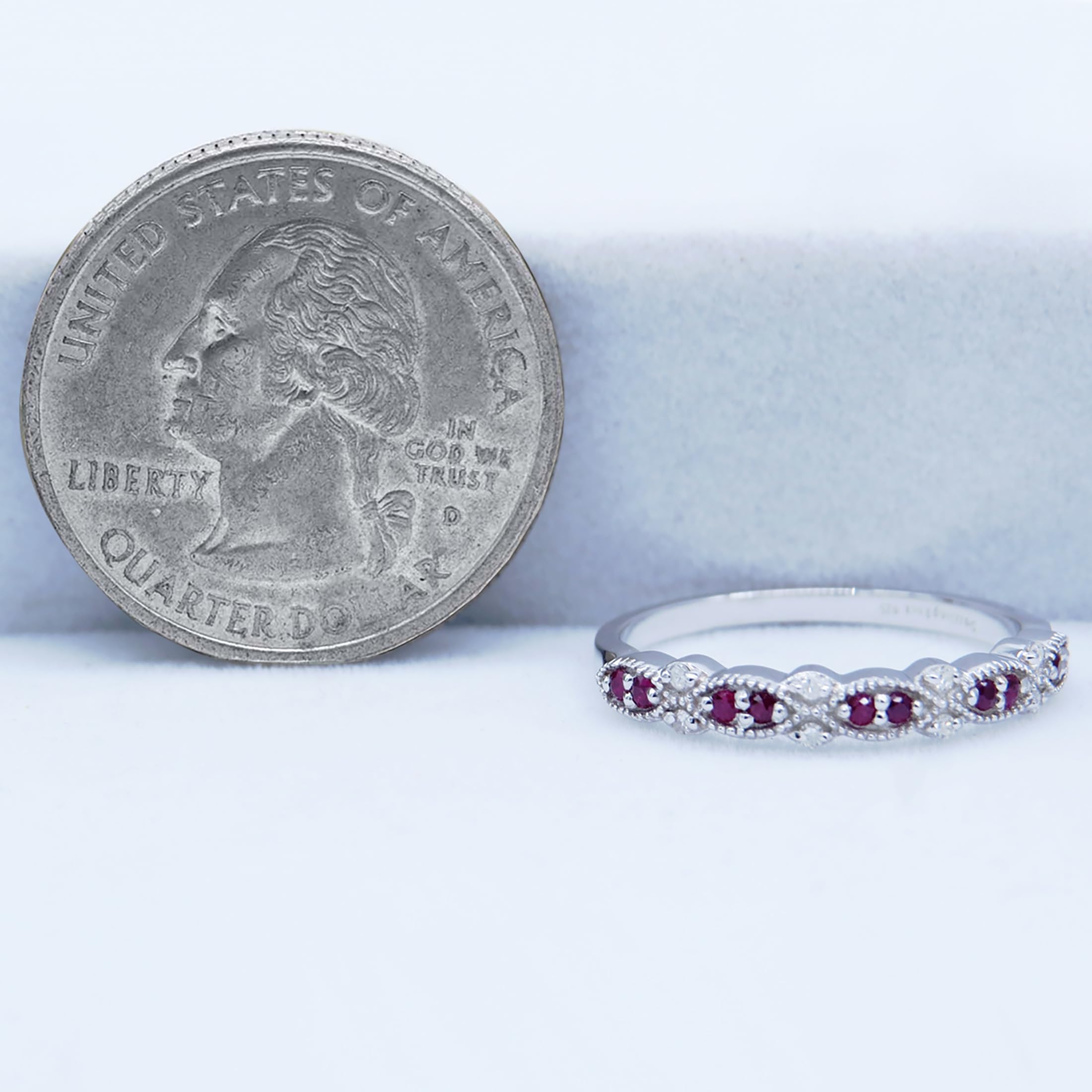 Dazzlingrock Collection Round Ruby & White Diamond Marquise Miligrain Ring for Women in 925 Sterling Silver Size 6