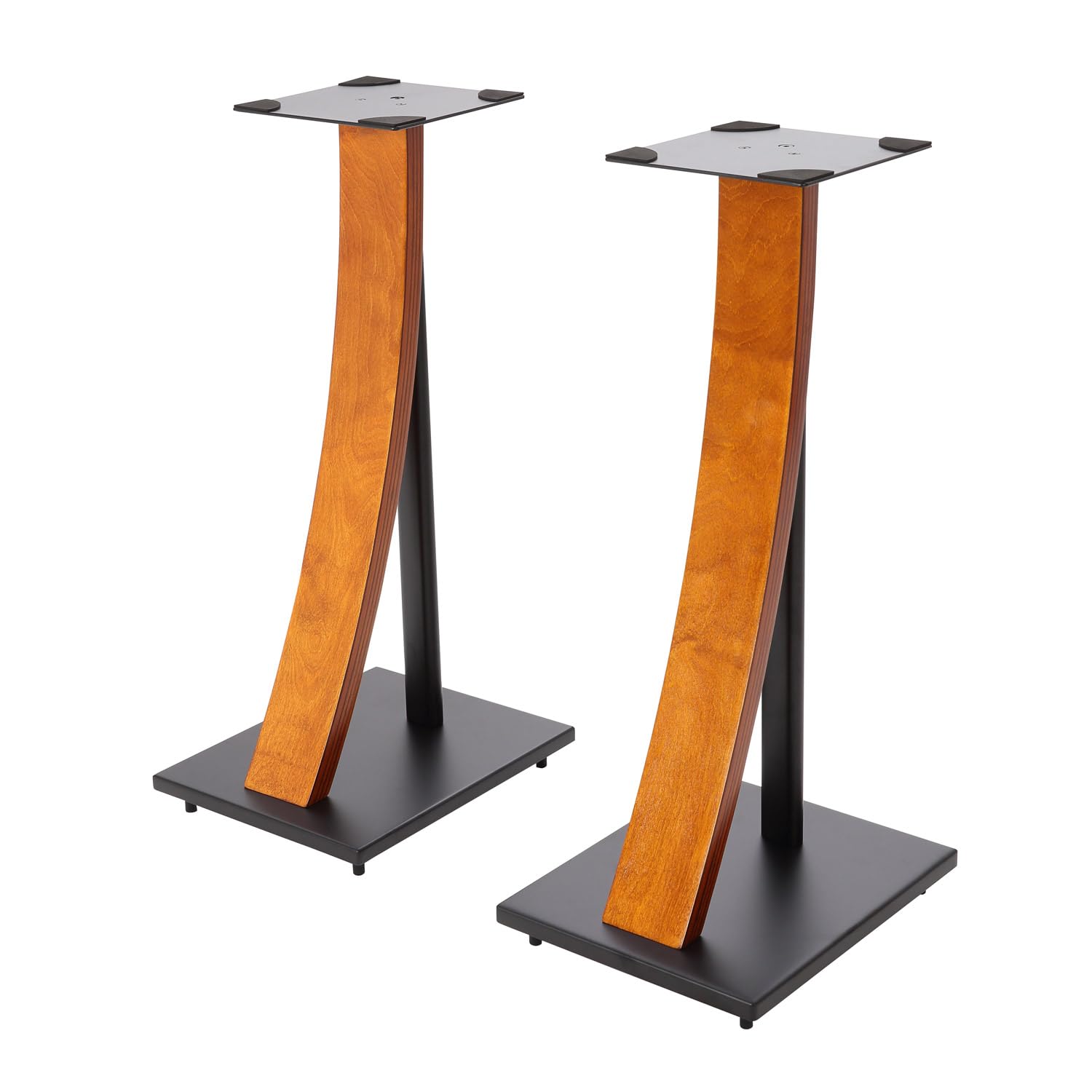EXIMUS One Pair Fixed Height Universal Speaker Floor Stands with Real Wood - 290 Series (EX-290FW)