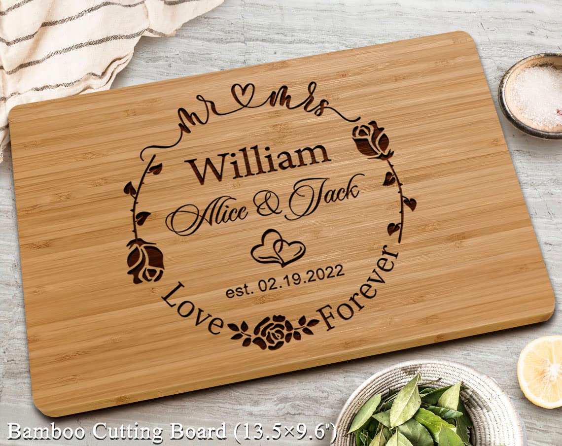 Gifts for Wedding, Personalized Cutting Boards for Couples, Anniversary, Valentines Day, Housewarming Gift - Handmade Customizable Wooden Kitchen Decoration, Gift for New Homeowners - Size 13.5×9.5"