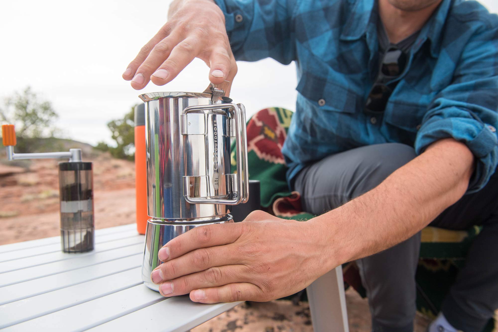 GSI Outdoors 6 Cup Stainless Steel Moka Stovetop Espresso Coffee Pot for Camping, Travel and Cabin