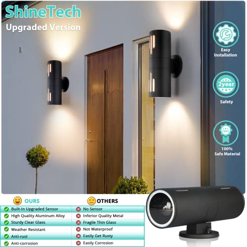 Dusk to Dawn Sensor Outdoor Wall Sconce, Exterior Waterproof Wall Lantern Light Fixture, Up Down Wall Mount Lighting Matte Black Anti-Rust, E26 Socket Wall Lamp for Porch Doorway Garage, 2 Pack