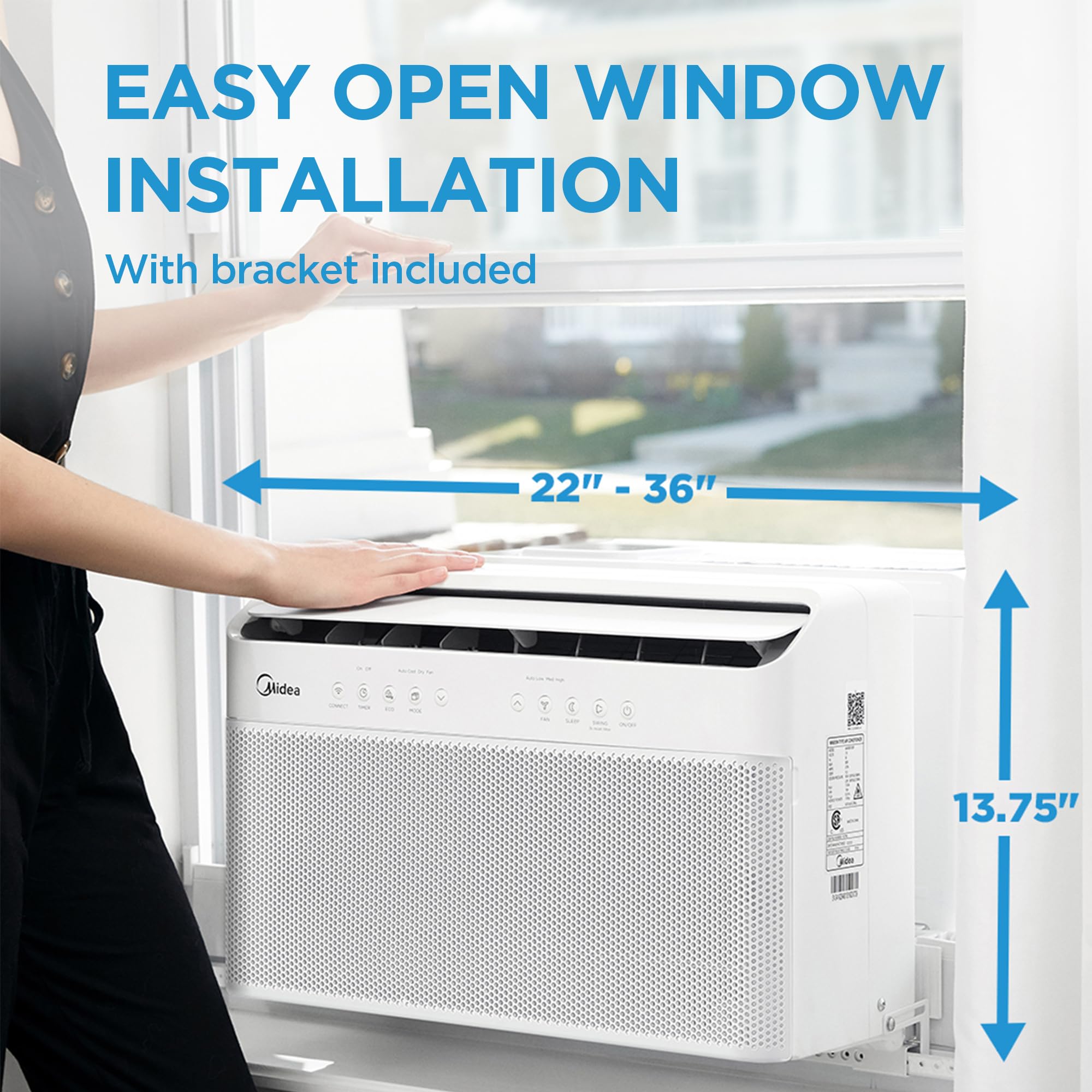 Midea 8,000 BTU U-Shaped Smart Inverter Air Conditioner β Cools up to 350 Sq. Ft., Ultra Quiet with Open Window Flexibility, Compatible with Alexa, 35% Energy Savings, Remote Control (Renewed)