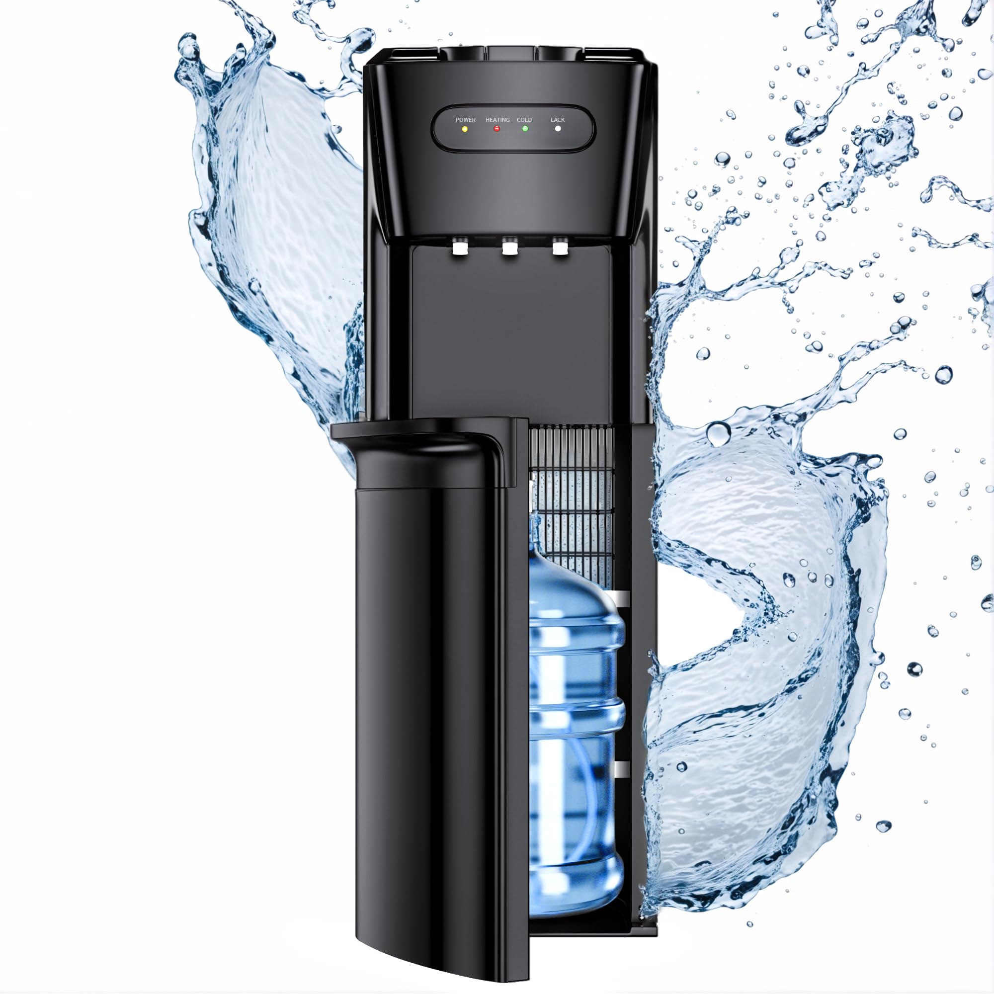 Manastin Bottom Loading Water Cooler Dispenser Hot Cold & Cool Water Dispenser for 3 or 5 Gallon Bottles, Empty Bottle Indicator, Child Safety Lock, Ideal for Office, Home, Living Room (Classic Black)