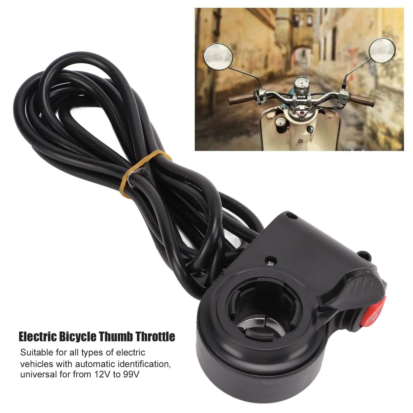 Electric Bicycle Thumb Throttle, Universal 1.6m Cable Bike Thumb Throttle Accelerator 6 Core Wire 12V to 99V for Electric Scooter