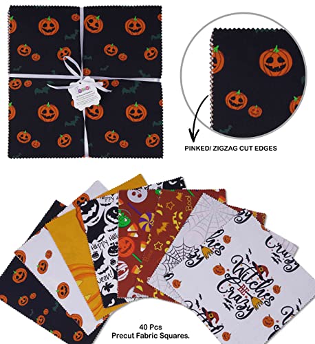 Soimoi Precut 10-inch Halloween Prints Cotton Fabric Bundle Quilting Squares Charm Pack DIY Patchwork Sewing Craft- Multicolor