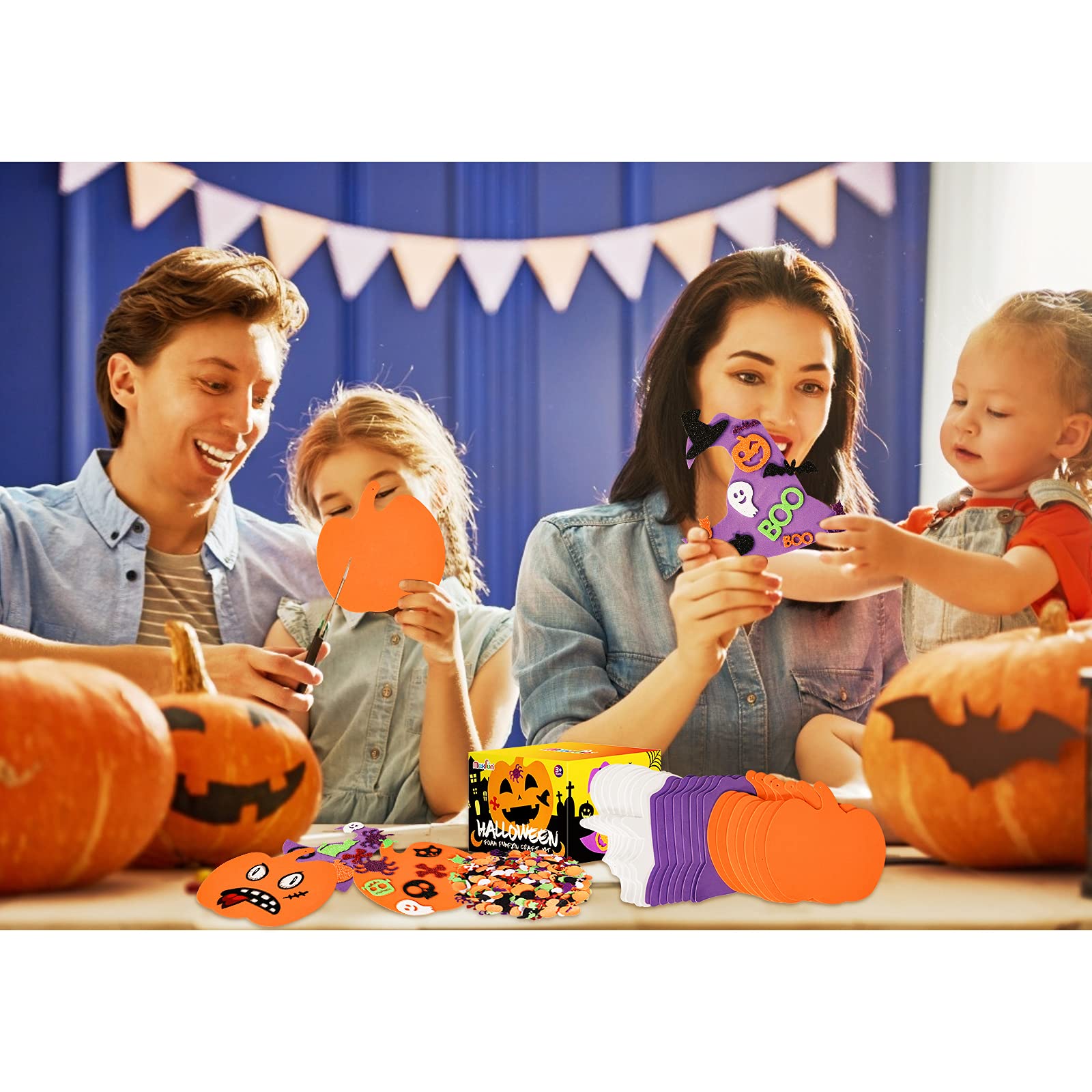 Max Fun 302PCS Halloween Crafts for Kids Foam Pumpkins Stickers Bulk, Ghost Witch Hat Halloween Decorations for Kids Party Favors Supplies Halloween Activities
