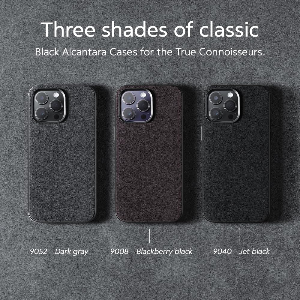 Deppa Alcantara case for iPhone 14 Pro Max (6.7') Shockproof Slim Magnetic Cover with Magsafe Wireless Charging [Genuine Italian Alcantara] Enhanced Camera Protection| (BlackBerry Black-9008)