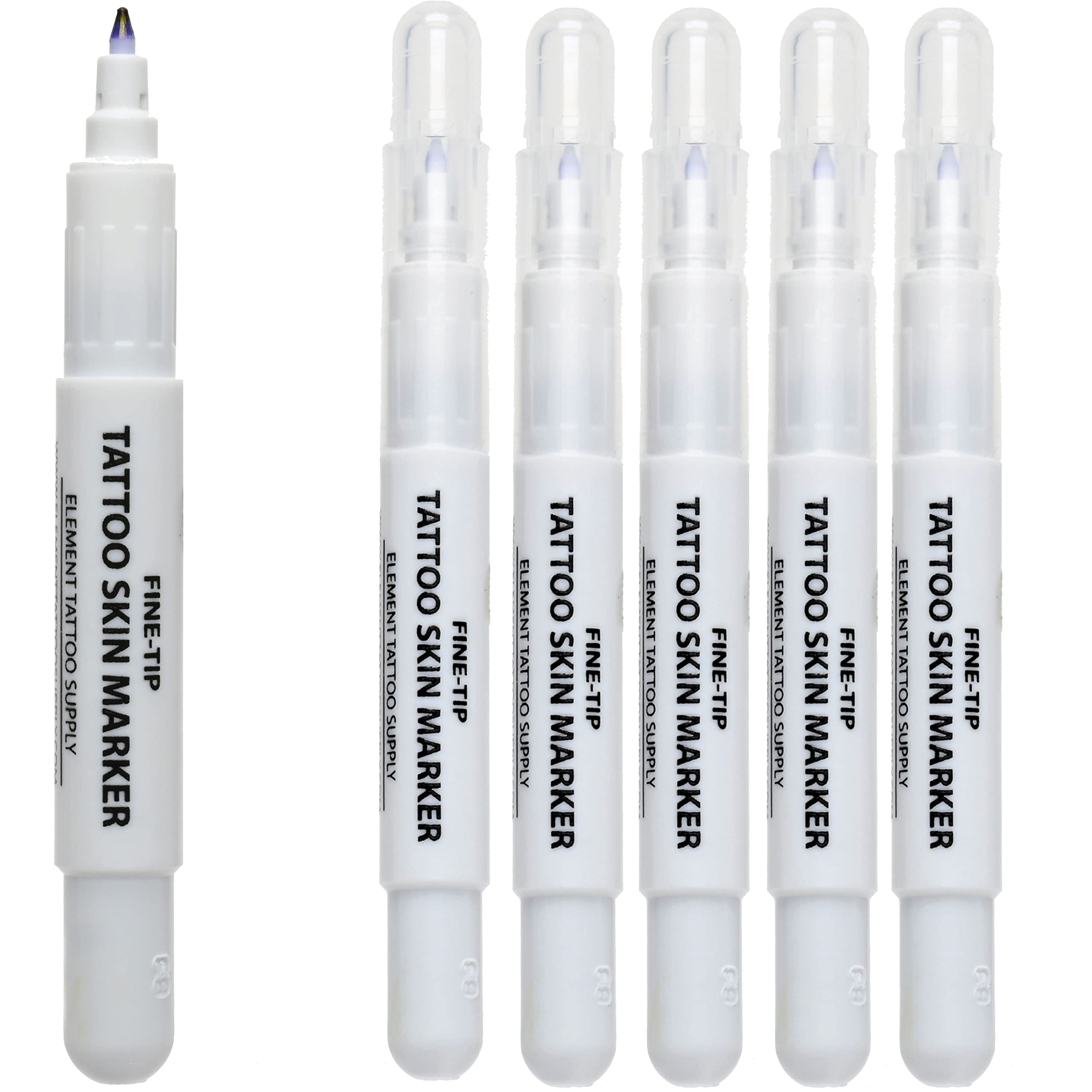 ELEMENT TATTOO SUPPLY - Fine Tip Tattoo Skin Markers Pen Purple For Thinner Thin Lines Disposable Short Stencils Dot Lines Markings Body Piercing Microblading 5 Markers (Purple-Thin-5pk)