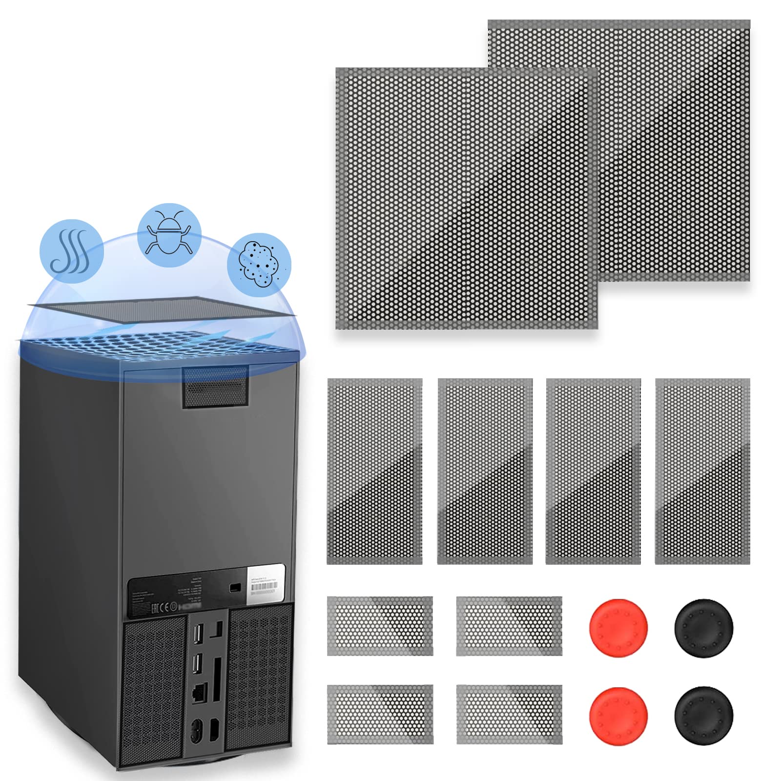 Dust Filter for Xbox Series X, 2 Sets Vent Dust Filter Cover Dust Cover Vent Cover Dust Proof Filter Cover Cooling Fan Filter Mesh Dustproof Cover with 4 Thump Grip Caps Compatible with Xbox Series X