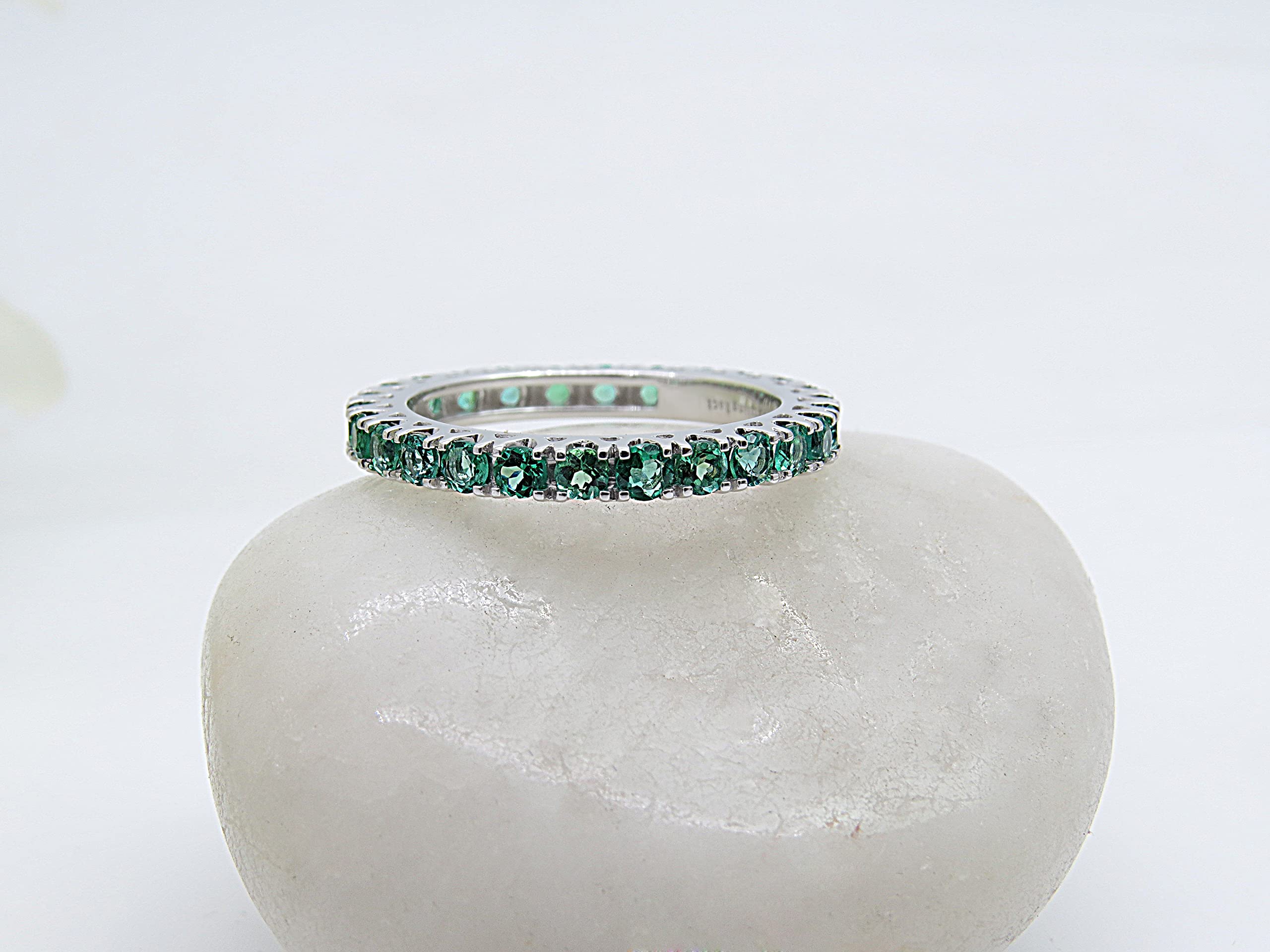 Dazzlingrock Collection Round Lab Created Emerald Women Full Eternity Wedding Stackable Ring Band | 14K White Gold, Size 6